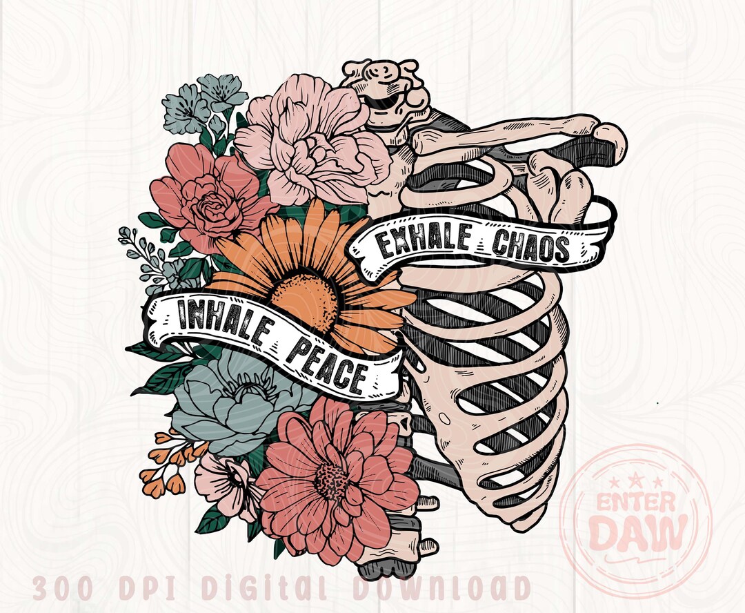 Inhale Peace Exhale Chaos Png, Flower Skull Png, Motivational Png ...