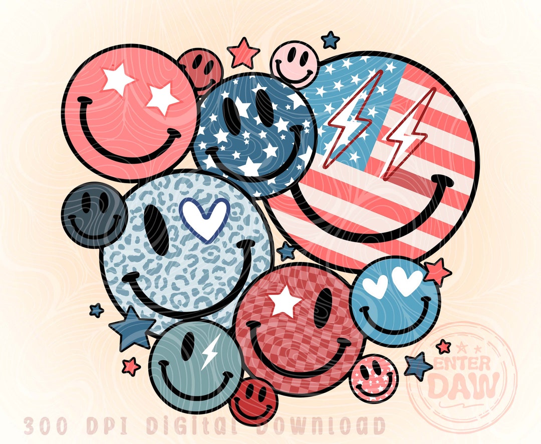 Smiley Face Png, America Png, Retro Png, Merica Png, 4th of July Png ...