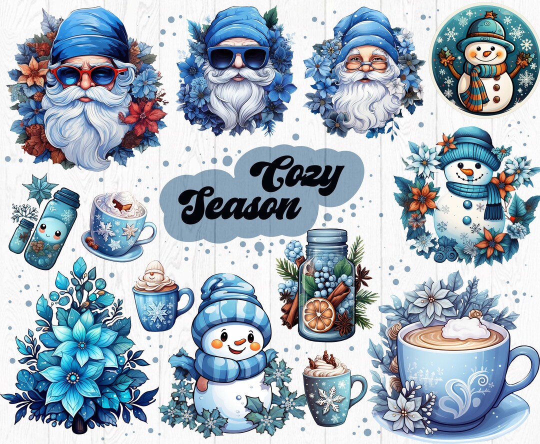 Cute Blue Christmas Clipart, Blue Snowflake PNG, Snowman Clipart ...