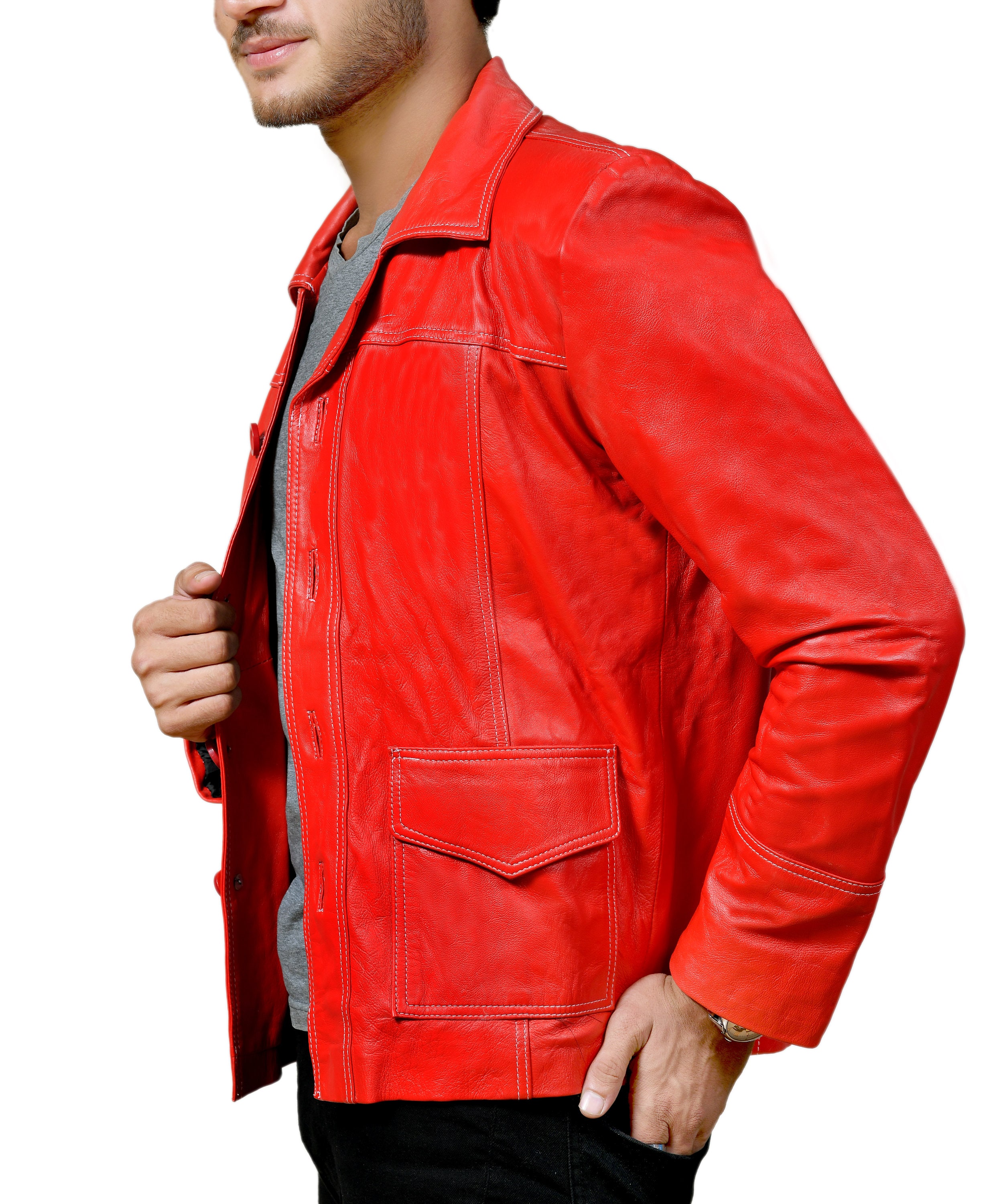 Fight Club Red Men's Leather Jacket - Etsy