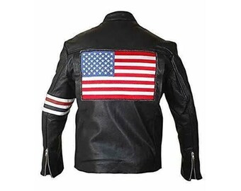 Captain America Flag Peter Fonda Easy Rider Black Leather Jacket - Etsy