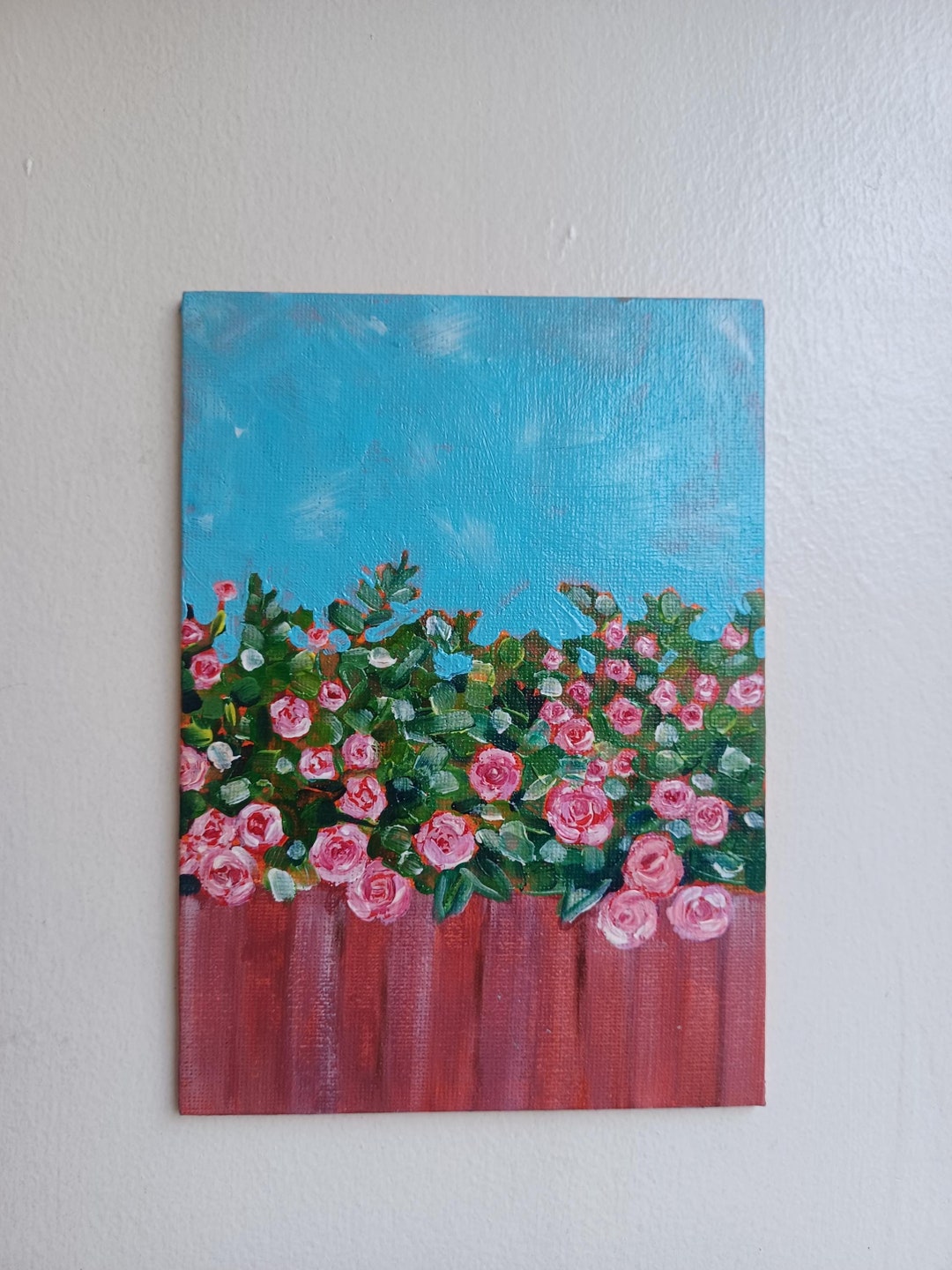 Original Rose Bush Acrylic Painting Affordable Art, Artist, Home Decor ...