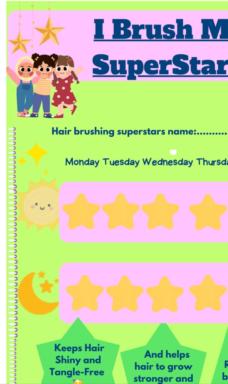 Hair Brushing Chart for Kids - Etsy