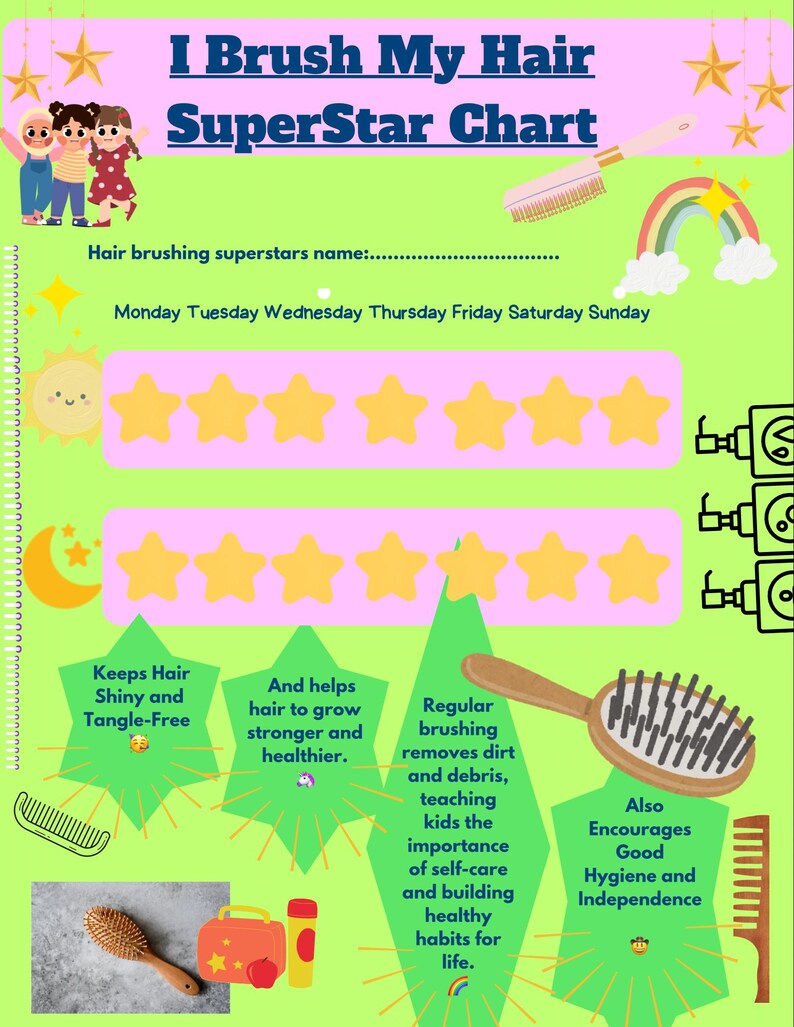 Hair Brushing Chart for Kids - Etsy