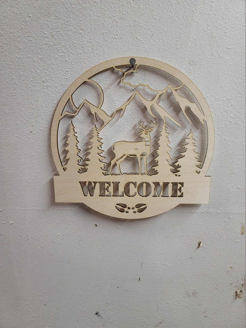 Wood Deer Welcome Sign - Etsy