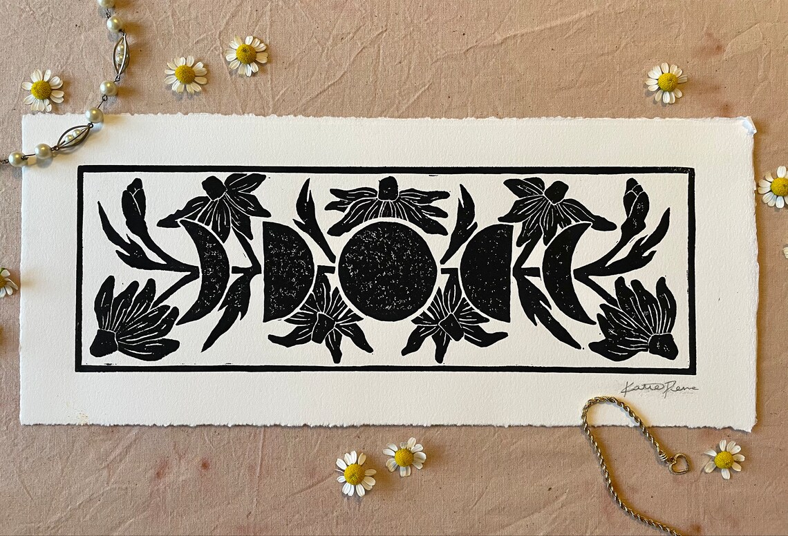 Moon Phases - Handprinted Linocut Art Print - Etsy