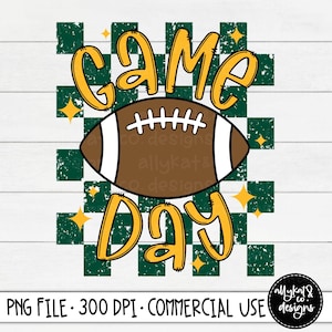 Green and Gold Game Day Football PNG: Distressed Sublimation ...