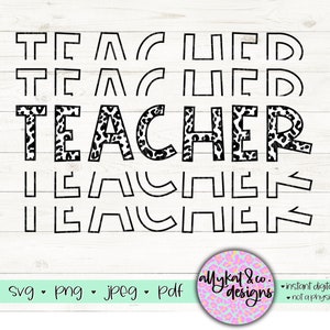 Mirrored Leopard Teacher SVG, Teacher Shirt SVG, Teacher Shirt Cut File ...