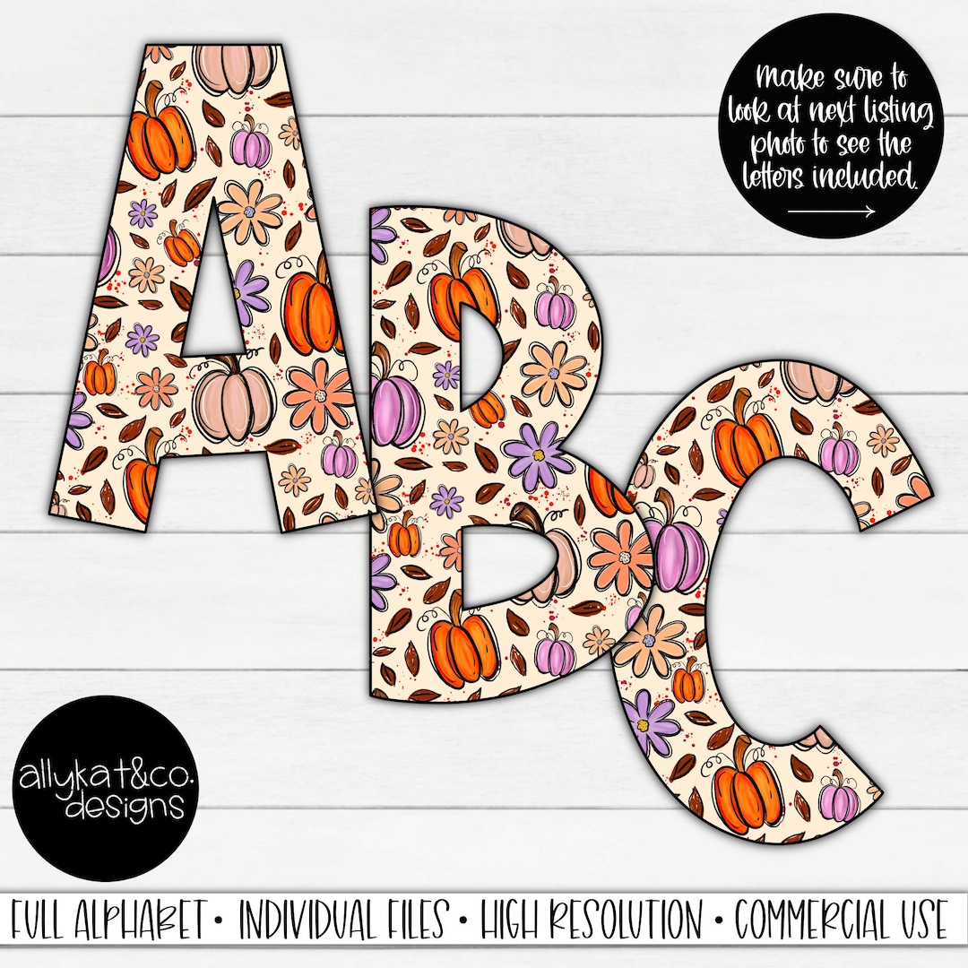 Pumpkin Doodle Alphabet PNG: Fall Sublimation Letters (digital Download ...