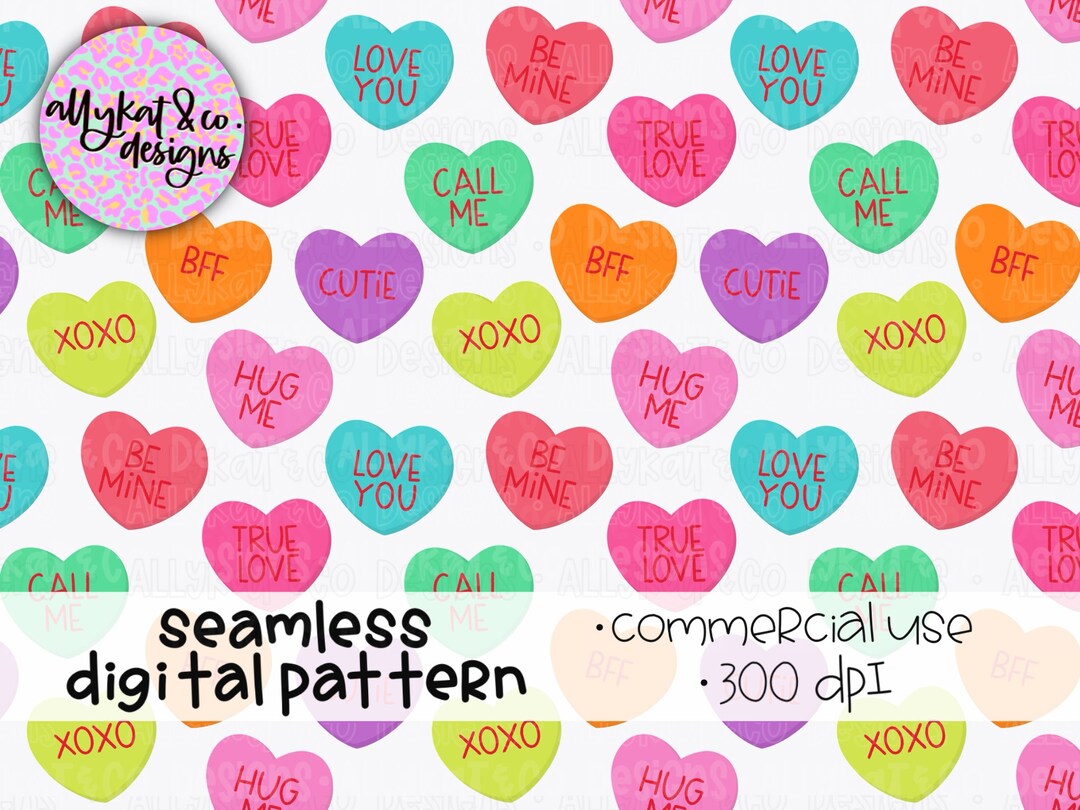 Conversation Hearts Pattern for Commercial Use, Seamless Pattern ...
