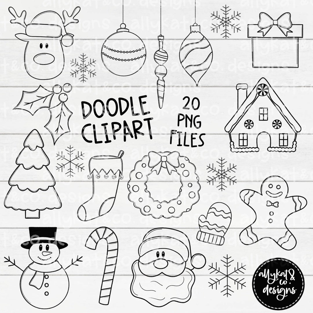 Christmas Doodle Clipart | Hand Drawn Clipart | Doodle Clipart | Santa ...