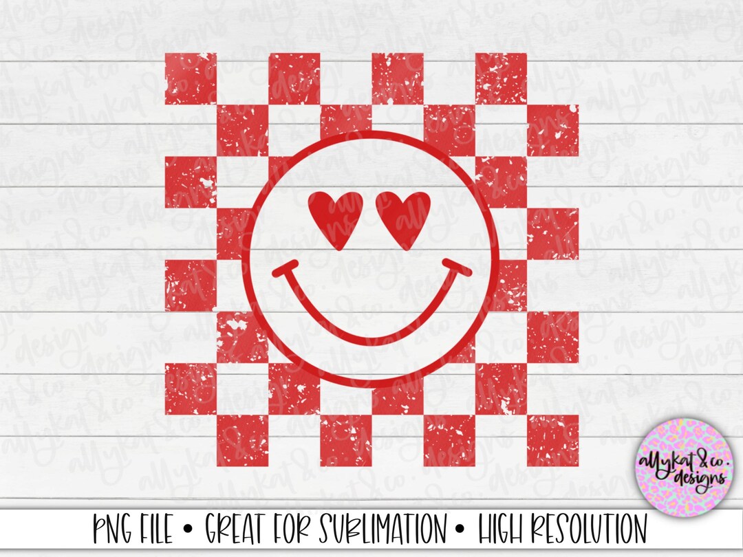 Valentine's Day PNG Checkered Happy Face PNG Heart Love Png Retro File ...