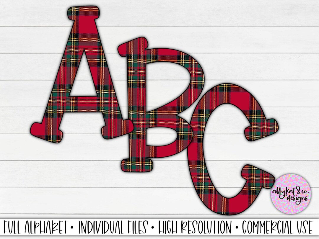 Red Tartan Plaid Alphabet Letters PNG Bundle, Christmas Plaid Hand ...