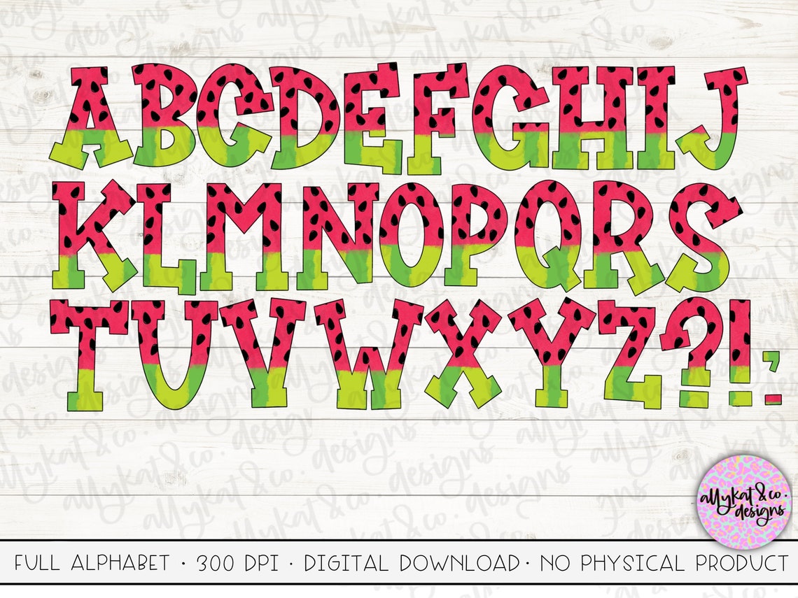 Watercolor Watermelon Sublimation Alphabet Sublimation - Etsy