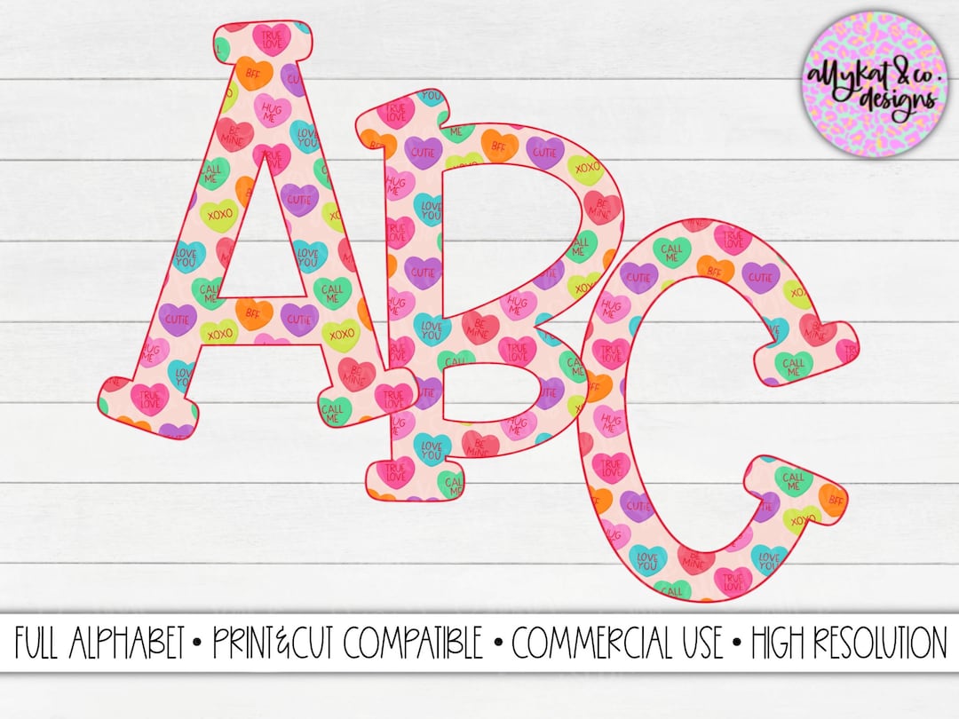 Conversation Hearts Alphabet Letters PNG Bundle, Valentine’s Day Hand ...