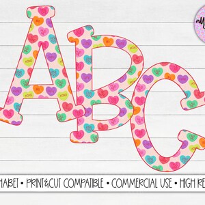Conversation Hearts Alphabet Letters PNG Bundle, Valentine’s Day Hand ...