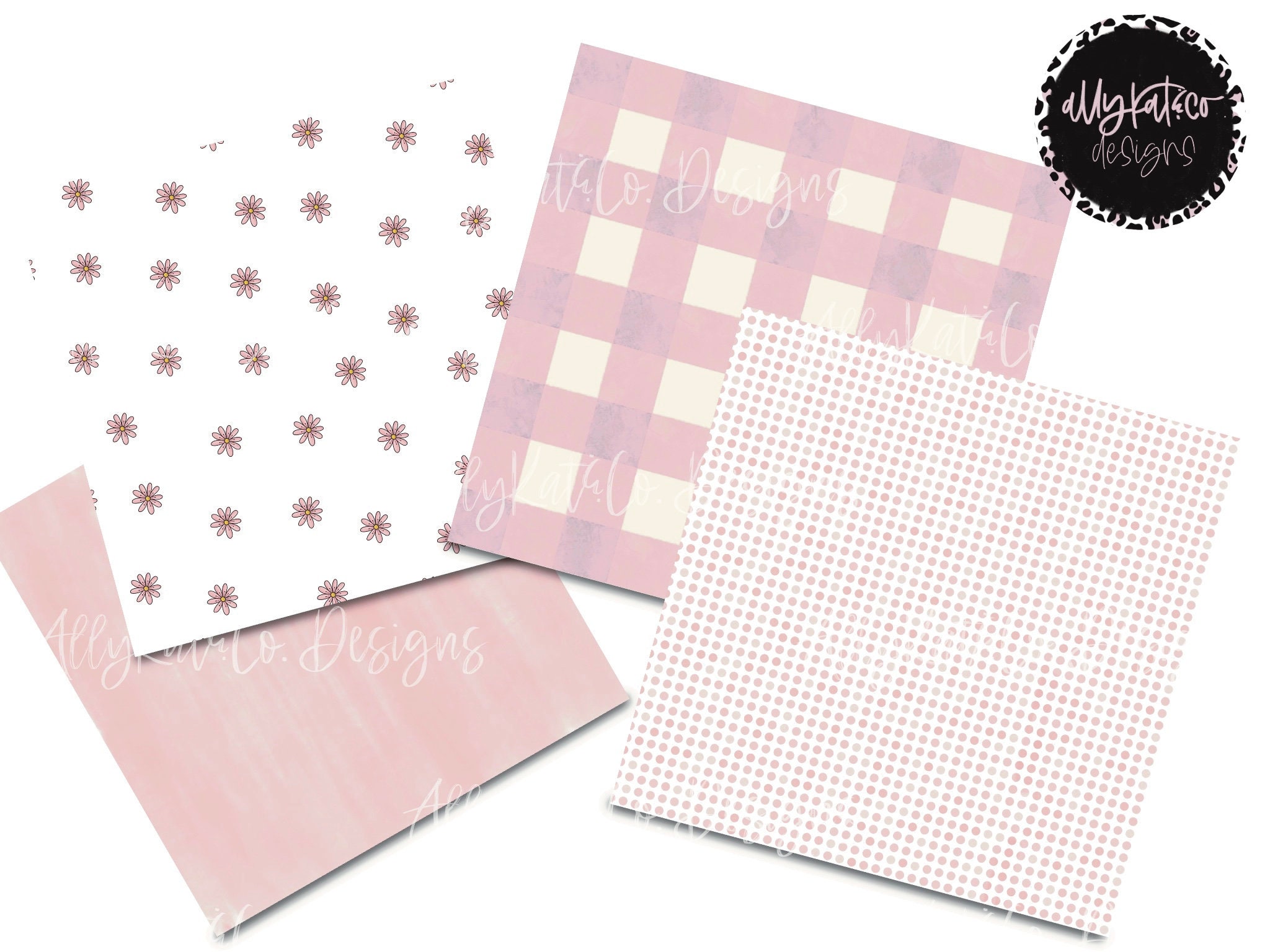 Its a Girl Digital Paper Pink Flower Plaid Paper Hand Drawn - Etsy
