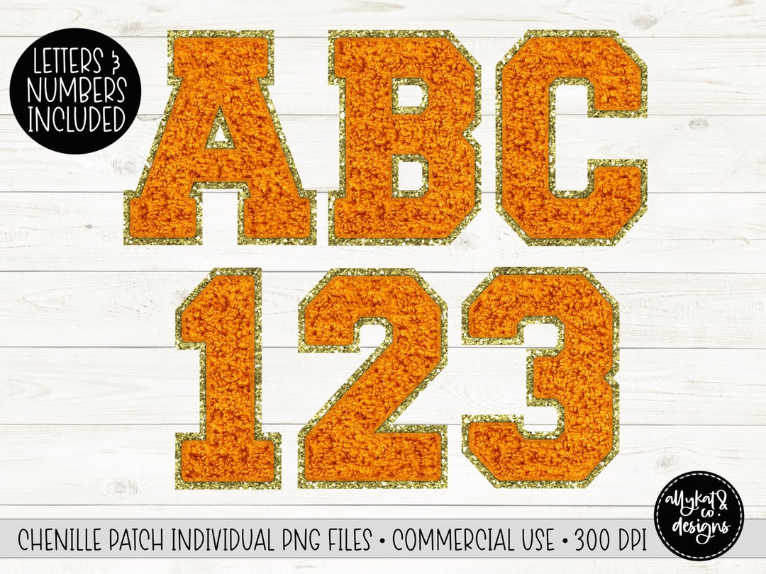 Faux Gold Chenille Varsity Letters and Numbers PNG Files (digital ...