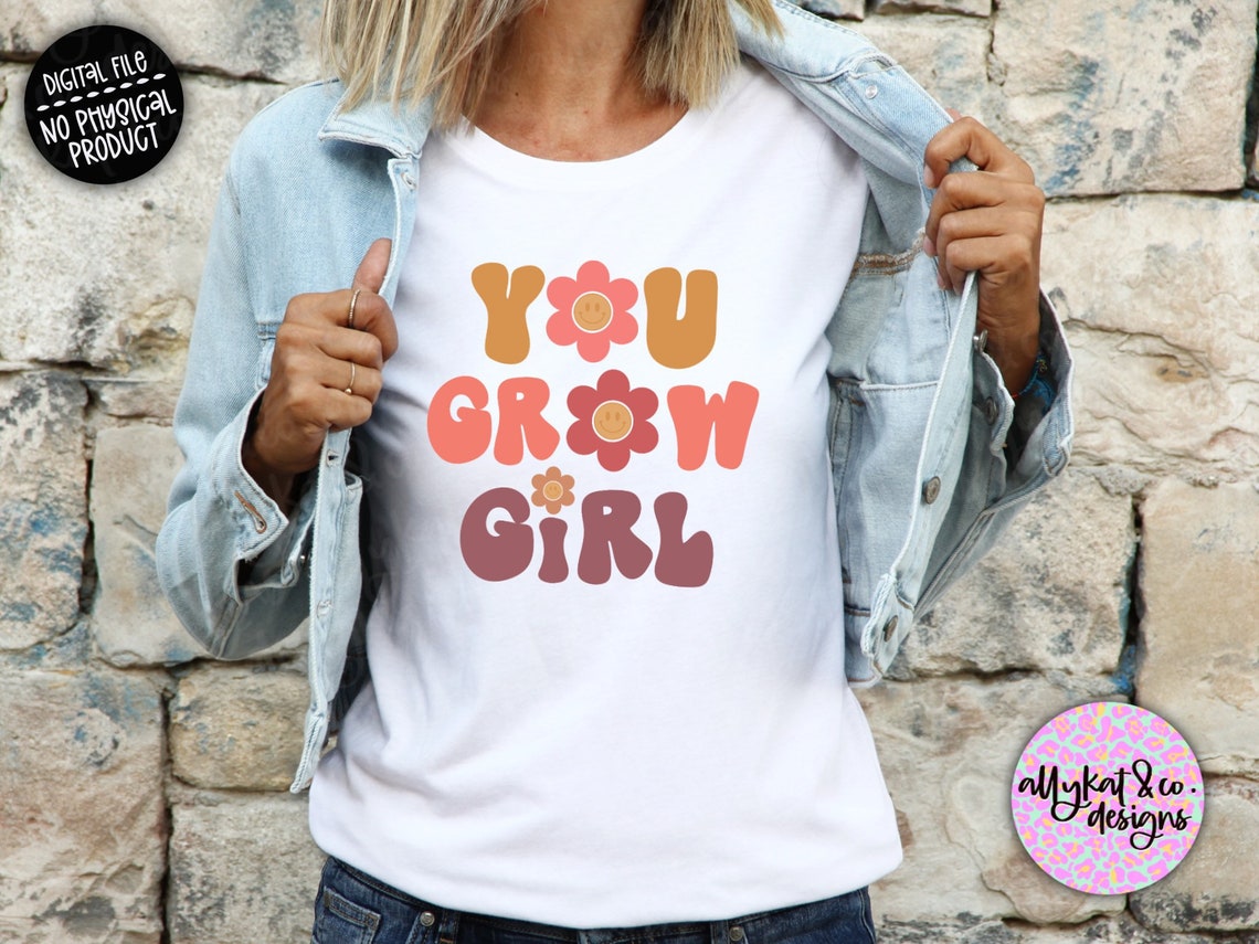 You Grow Girl SVG Retro Smiley Flower Svg Trendy Girl Gifts | Etsy