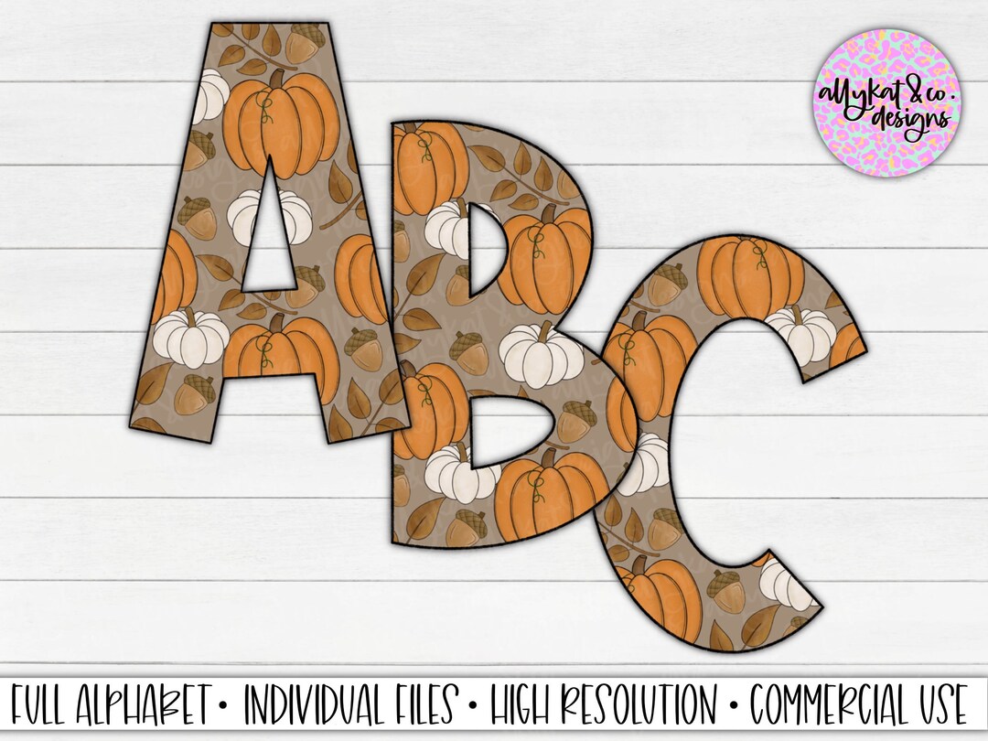 Fall Pumpkin Doodle Letters Alphabet PNG, Sublimation Letters, A-Z ...