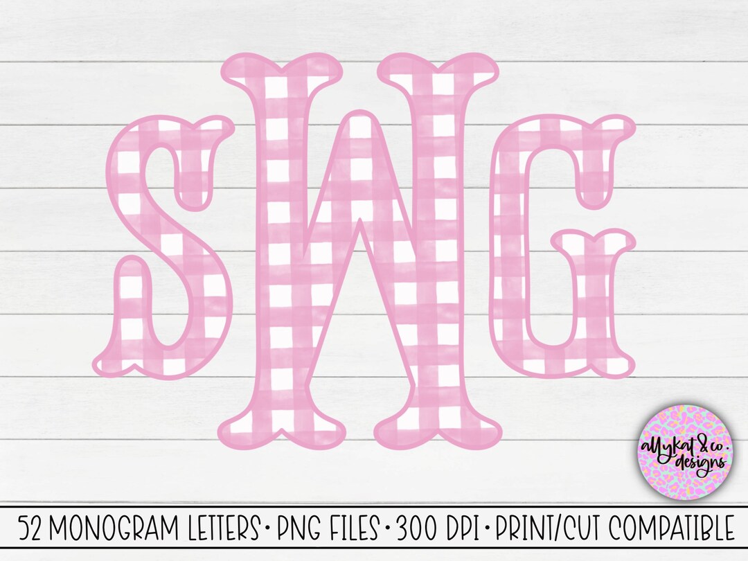 Pink Gingham Fishtail Monogram Letters: PNG Clipart (digital Download ...