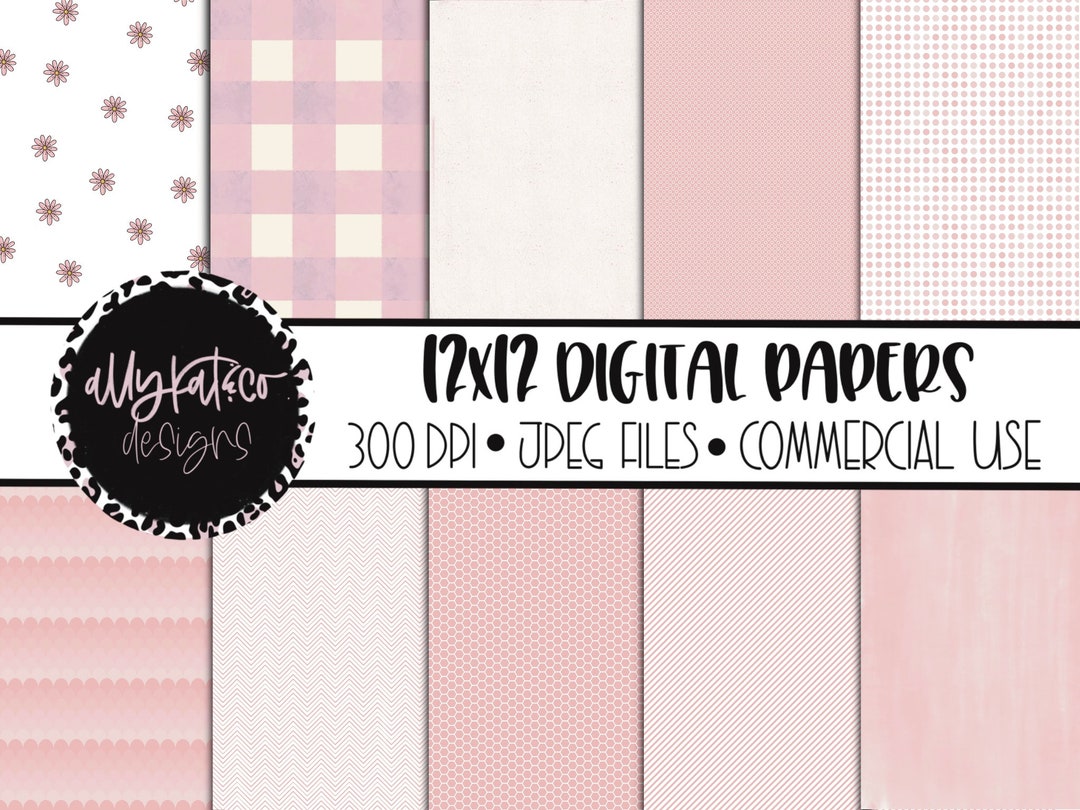 It’s a Girl Digital Paper, Pink Flower Plaid Paper, Hand Drawn Patterns ...