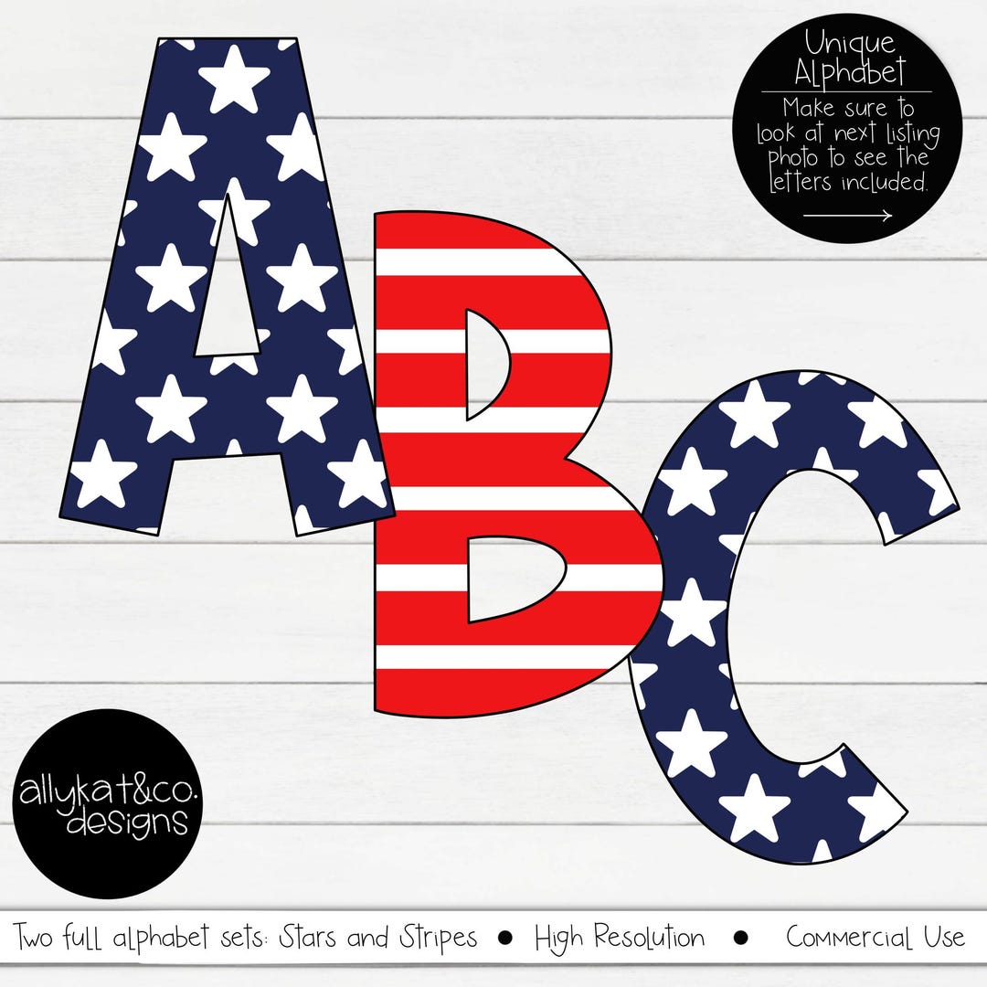 Stars and Stripes Alphabet: American Flag Sublimation Letters (PNG ...