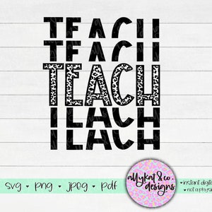 Mirrored Leopard Teach SVG, Teacher Shirt SVG, Teacher Shirt Cut File ...