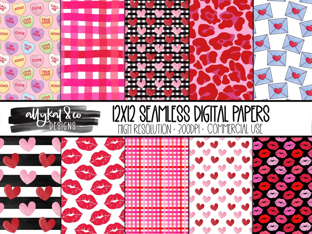 Valentine’s Day Digital Papers, Hand Drawn Patterns, Digital ...