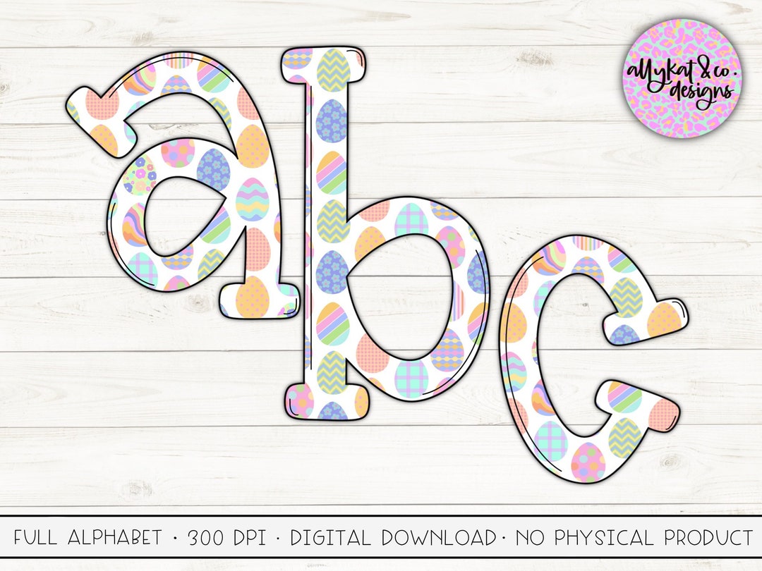 Easter Eggs Sublimation Alphabet, Easter Eggs Doodle Letters, Lower ...