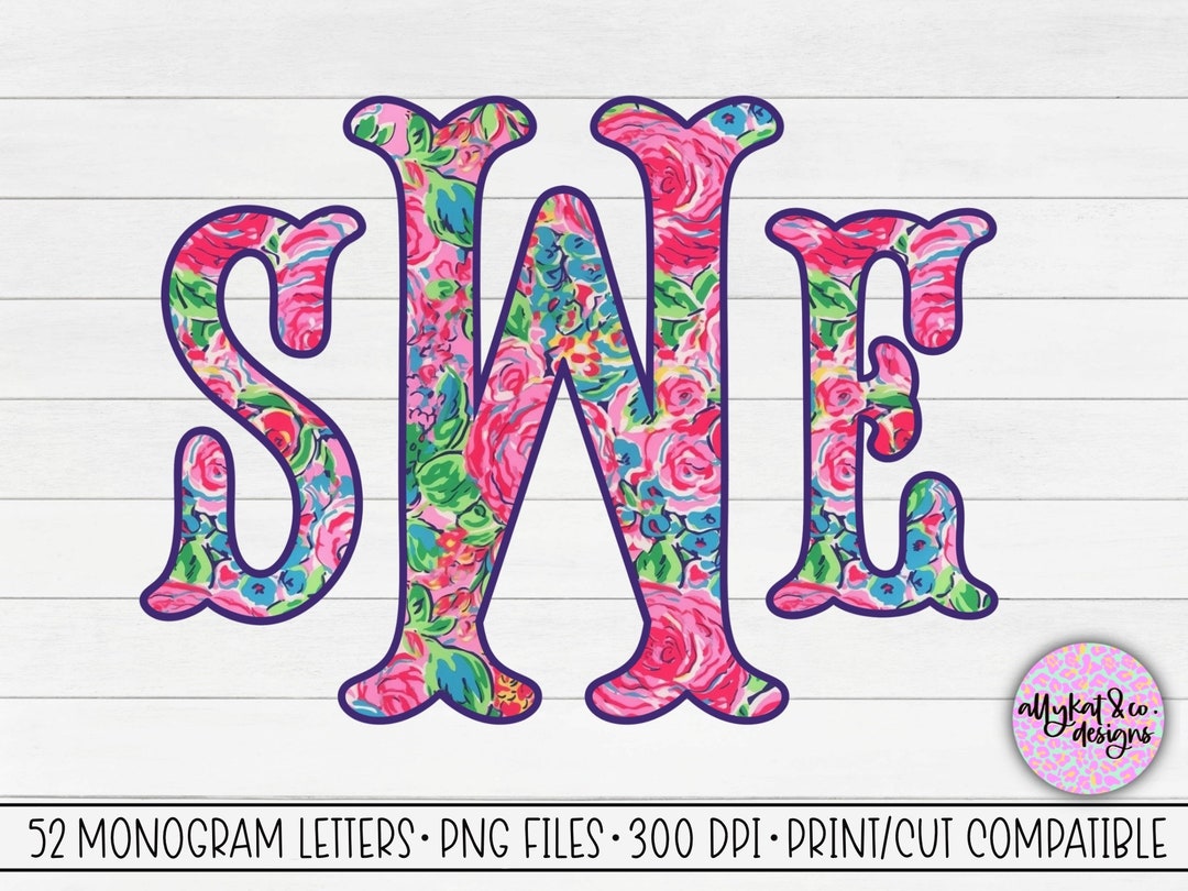 Summer Roses Monogram, Floral Monogram PNG, Fishtail Monogram Letters ...