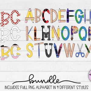 Back to School Doodle Alphabet: Sublimation PNG Bundle - Etsy