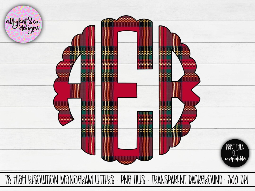 Red Christmas Plaid Monogram, Scottish Tartan Monogram, Christmas ...