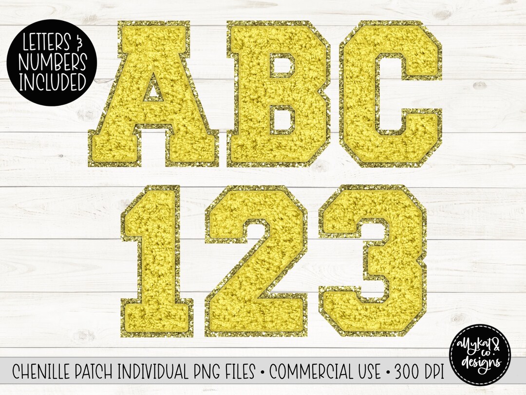 Faux Yellow Chenille Patch PNG Files, Varsity Letters and Numbers PNG ...