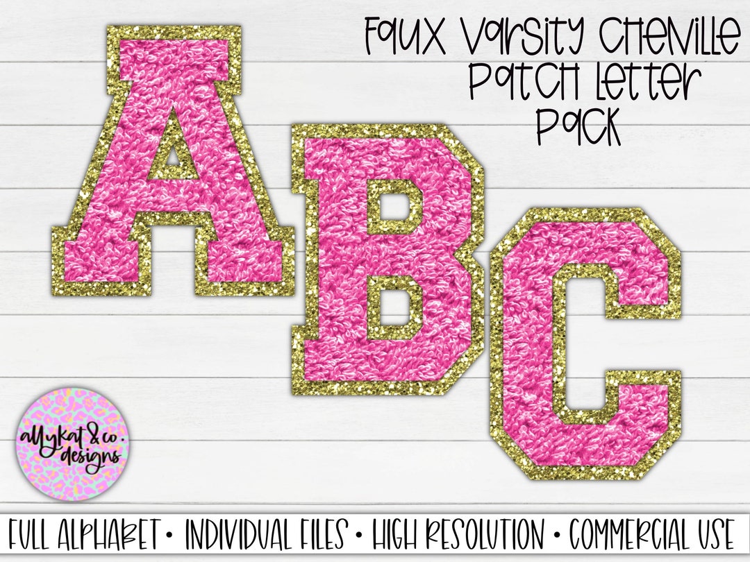Faux Pink Chenille Patch PNG Files, Varsity Letters PNG, Letters for ...