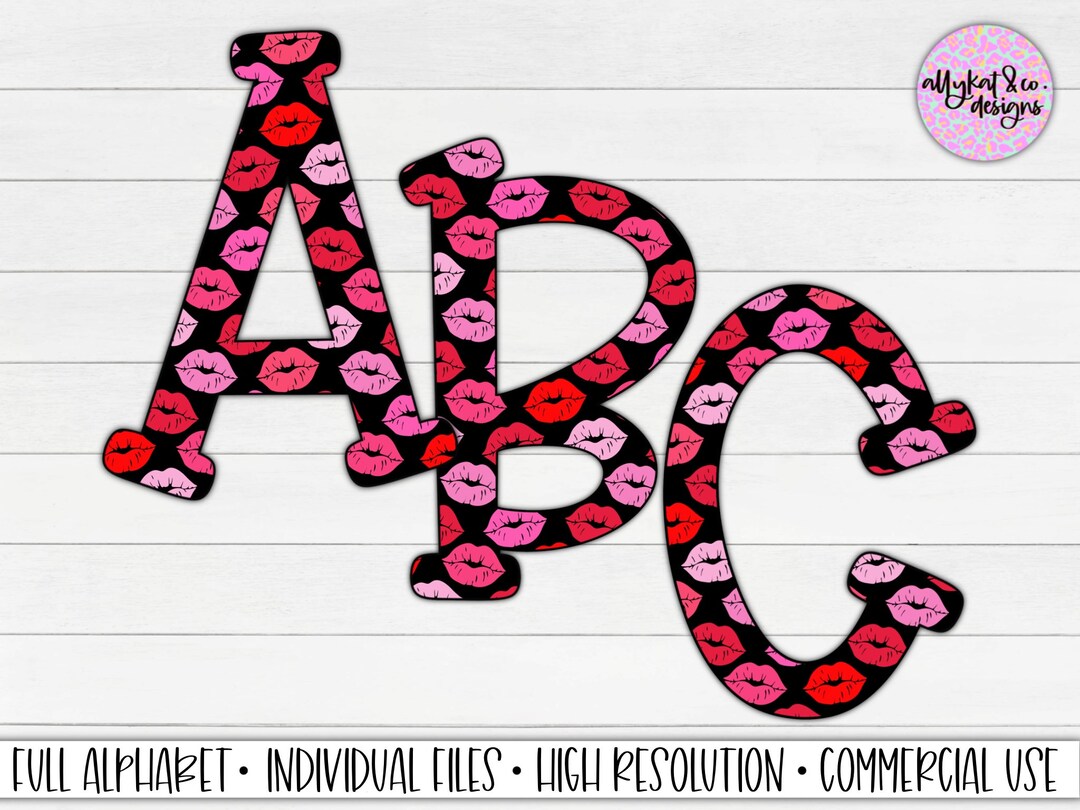 Red and Pink Lips Alphabet Letters PNG Bundle, Hand Drawn Alphabet ...
