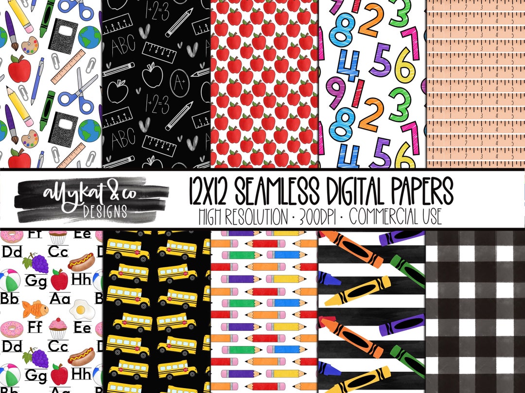 Back to School Digital Paper Set: Hand Drawn Designs (12x12, JPEG) - Etsy