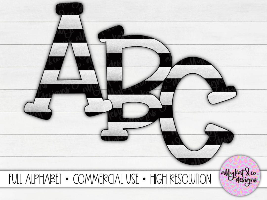 Paquete de letras del alfabeto de rayas en blanco y negro PNG, garabato ...