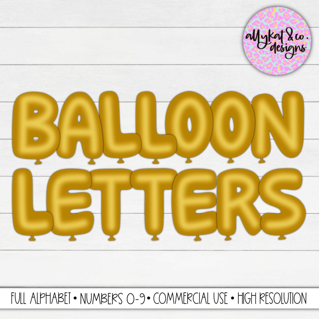 Yellow Gold Balloon Alphabet, Commercial Use, Instant Download, Party ...