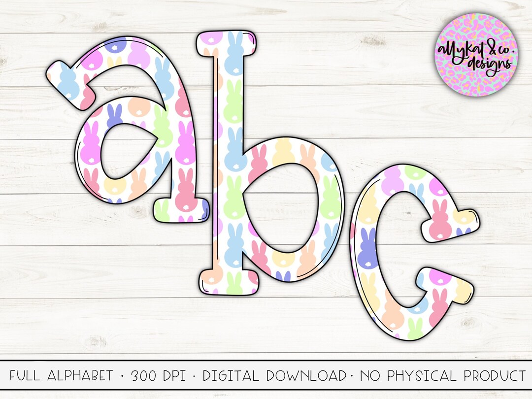 Easter Bunny Sublimation Alphabet, Easter Bunny Doodle Letters, Lower ...