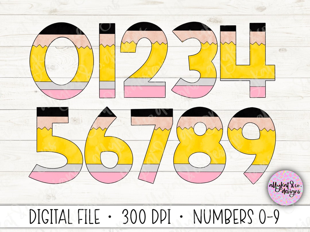 Pencil Sublimation Numbers, Sublimation Numbers, Back to School Doodle ...