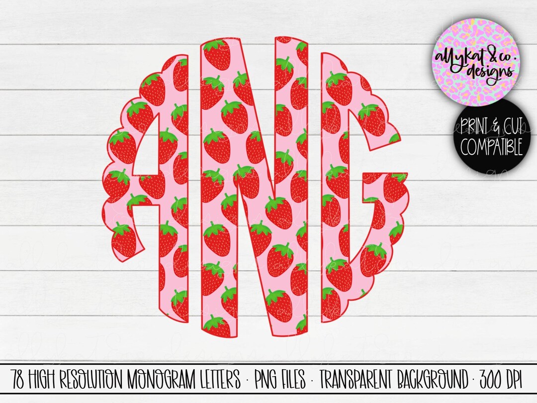 Strawberry Monogram Letters: Scallop Font (PNG Digital Download) - Etsy