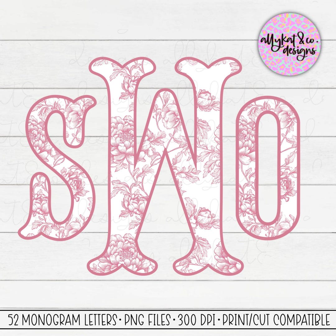 Pink Floral Chinoiserie Monogram Letters: Preppy PNG (digital Download ...