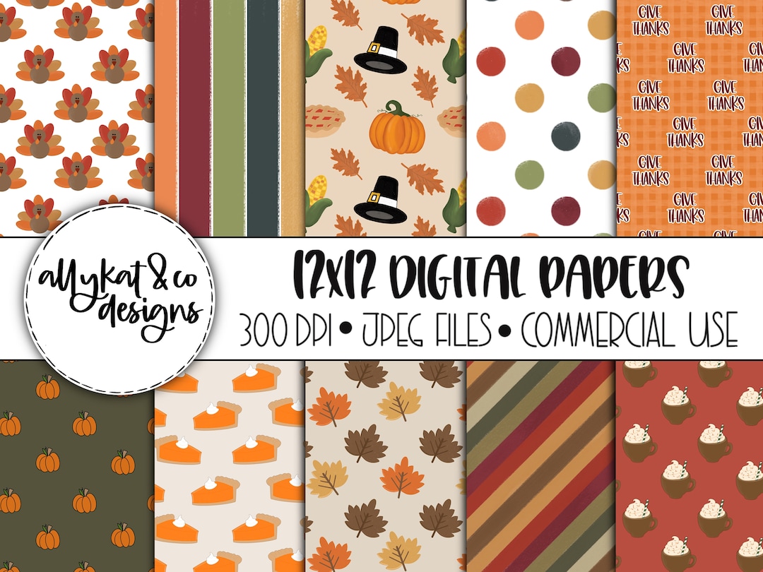 Thanksgiving Digital Papers, Hand Drawn Pattern, Digital Scrapbooking ...