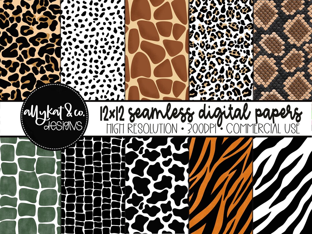Hand Drawn Animal Print Digital Paper: Leopard, Snake, Dalmatian (JPEG ...