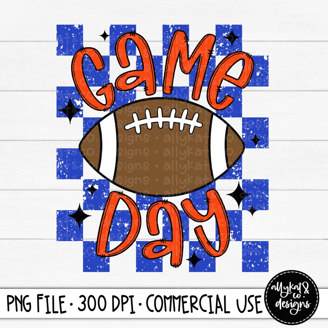 Blue & Orange Game Day Football PNG: Distressed Sublimation Design ...