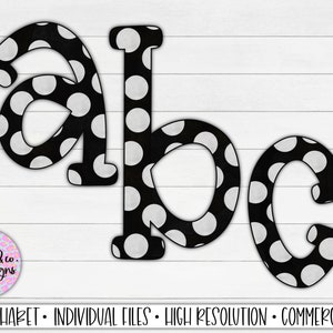 Polka Dot Sublimation Alphabet: Black and White Letters (PNG Digital ...