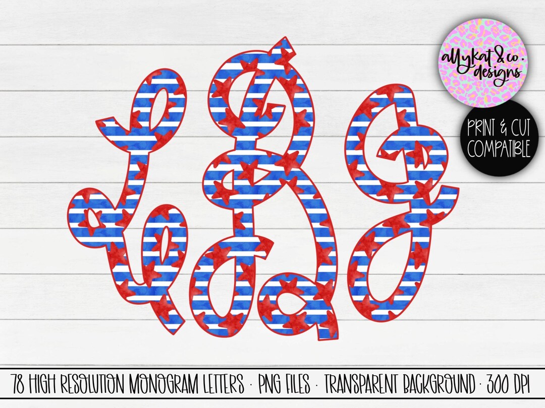 Fourth of July Script Monogram, Cursive Monogram, Red White & Blue ...