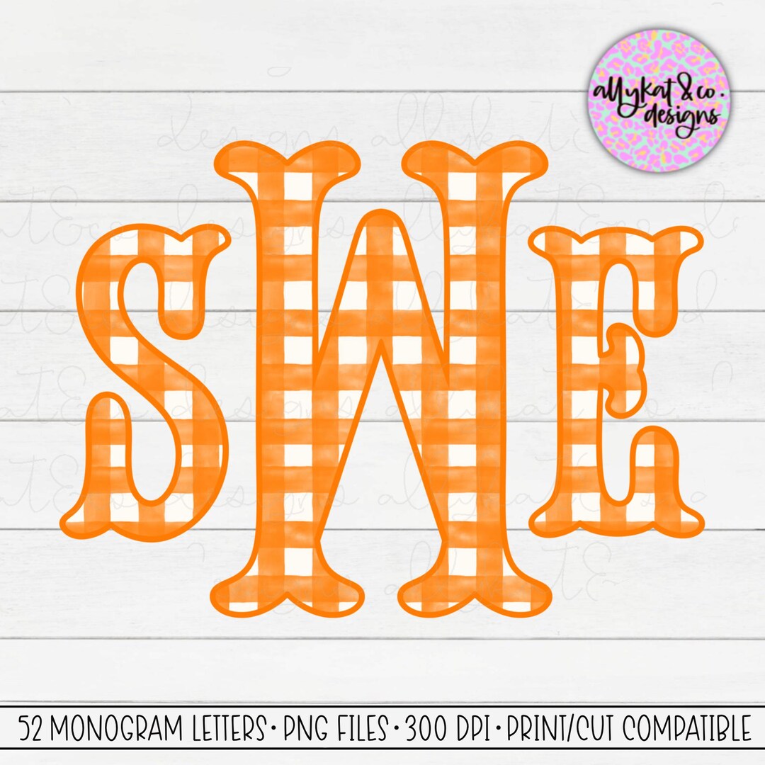 Gingham Monogram Letters PNG: Orange and White Fishtail Font (digital ...