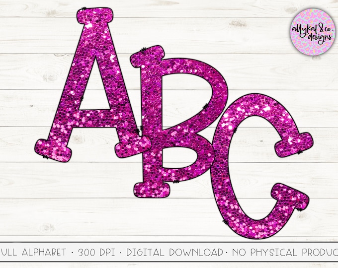 Glitter Letters PNG, Alphabet Clipart Pink Glitter Letters, Sublimation ...